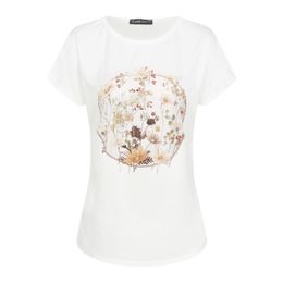 T-Shirt CLOUD 5IVE "CLOUD 5IVE Viskose T-Shirt mit Blumen Print", Damen, Gr. L, wei&szlig;, 95% Viskose, 5% Elasthan, gebl&uuml;mt, normal, Rundhals, Shirts T-Shirt