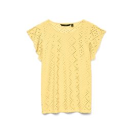 V&eacute;ro Moda VERO MODA Damen Rundhalsshirt "VMTASSA SL FRILL TOP NOOS"pale banana, Gr. L, unifarben, Jersey, Obermaterial: 95% Polyester, 5% Elasthan, Shirts,