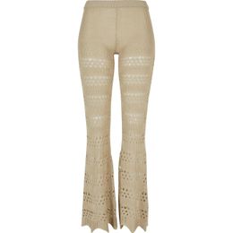 Urban Classics Damen Leggings "Urban Classics Damen Ladies Flared Crochet Knit Leggings", beige, Gr. XXXL, unifarben, 100% Polyacryl, Hosen