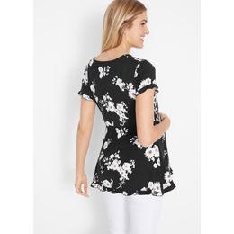 bonprix Damen Tunika, schwarz, Gr. 36, Obermaterial: 95% Viskose, 5% Elasthan, Tuniken, ausgestellte Passform, mit V-Ausschnitt, mit kurzem Arm