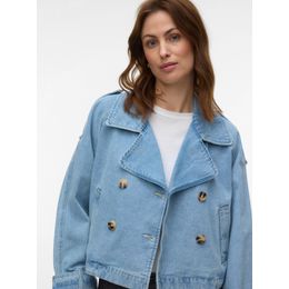 V&eacute;ro Moda Jeansjacke VERO MODA "VMLELOU LS SHORT TRENCHCOAT MIX NOOS", Damen, Gr. M, light blau denim, Denim/Jeans, Obermaterial: 100% Baumwolle, unifarben, normal, V-Ausschnitt, Jacken Jeansjacke, Baumwolle, mit Schulterriegeln