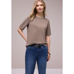 Rundhalsshirt Street One, Damen, Gr. 34, light terra mocha, Stoff, 48% Polyester, 48% Viskose, 4% Elasthan, unifarben, comfort fit normal, Rundhals, B&uuml;ndchen, Shirts Rundhalsshirt, mit Kontrastdetail