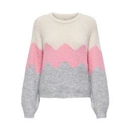 Only Damen Strickpullover "ONLMAE LIFE LS ZIGZAG O-NECK KNT"baby's breath detail:wild rose, lgm, melange, Gr. L, meliert, Strick, Obermaterial: 75%