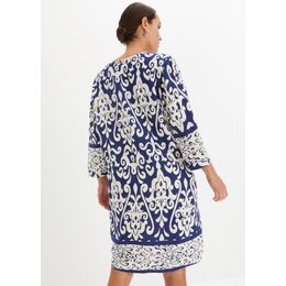 bonprix Damen Tunikakleid, blau, Gr. 46, Web, Obermaterial: 100% Viskose, Kleider, aus Viskose, eleganter Stil, A-Linien-Passform, 3/4-&Auml;rmel