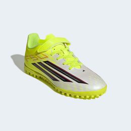 Fu&szlig;ballschuh adidas Performance "F50 CLUB KLETTVERSCHLUSS TURF KIDS", M&auml;dchen, Gr. 38,5, team solar gelb 2, core schwarz, lucid rot, Synthetik, Textil, Schuhe Fu&szlig;ballschuh, f&uuml;r Kunstrasen, Hart- und Aschenpl&auml;tze, f&uuml;r Kinder & Jugendliche