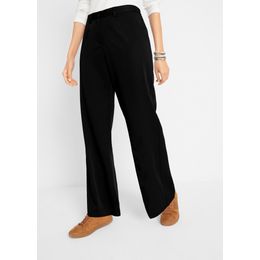Marlene-Hose bonprix, Damen, Gr. 48, K-Gr, schwarz (l&auml;nge: kurz), Web, Obermaterial: 95% Polyester, 5% Elasthan, unifarben, festlich, regular fit lang, Hosen, mit weitem Bein, B&uuml;gelfalte und bequemem Bund
