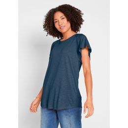 bonprix Damen T-Shirtdunkelblau, Gr. 40, meliert, unifarben, Jersey, Obermaterial: 100% Viskose, Shirts, bequeme Passform, mit Fl&uuml;gel&auml;rmeln,