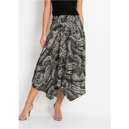 bonprix Damen Midirock, schwarz, Gr. 44, Paisley, bedruckt, Web, Obermaterial: 100% Viskose, R&ouml;cke, aus Viskose, Loose Fit, mit elastischem Bund mit