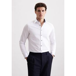 Businesshemd Seidensticker "Schwarze Rose", Herren, Gr. L (42), verl&auml;ngerte &Auml;rmell&auml;ngen, wei&szlig;, 100% Baumwolle, unifarben, tailored fit, 2-Knopf-Manschette, Hemden, Shaped 1/1 Extra lang Kentkragen Uni