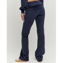 Tally Weijl Damen Samthose "SPAPEVOLDY", blau, Gr. 40, unifarben, Sweatware, Obermaterial: 94% Polyester, 6% Elasthan, Hosen, Materialmix, Bootcut,