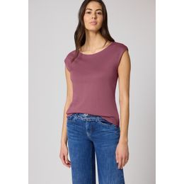 T-Shirt Street One, Damen, Gr. 42, schwarz clouded blush, Web, 50% Baumwolle, 50% Modal, unifarben, comfort fit normal, U-Boot-Ausschnitt, normaler Saum, Shirts T-Shirt, mit U-Boot-Ausschnitt