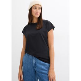 bonprix Damen T-Shirt, schwarz, Gr. 48, unifarben, Jersey, Obermaterial: 100% Baumwolle, Shirts, bequeme Passform, Raglan-Kurzarm, aus Baumwolle