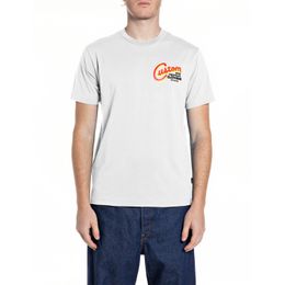 T-Shirt Replay, Jungen, Gr. M, natural wei&szlig;, Jersey, Obermaterial: 100% Baumwolle, bedruckt, regular fit h&uuml;ftbedeckend, Rundhals, abgesteppte Kante, Shirts T-Shirt, mit Frontprint auf der Brust, Rundhals