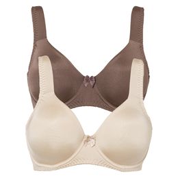 bonprix Damen T-Shirt-BH "T-Shirt BH mit B&uuml;gel und Glanzeffekt (2er Pack)", Gr. 95mattbraun, sandbeige, Obermaterial: 88% Polyamid, 12% Elasthan.