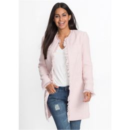 Longblazer bonprix, Damen, Gr. 44, hellrosa, Obermaterial: 100% Polyester. Futter: 100% Polyester, regular fit, Blazer Longblazer, eleganter Boucl&eacute;-Look, Regular Fit, mit langem Arm