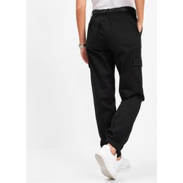 bonprix Damen Cargohose, schwarz, Gr. 42, Web, Obermaterial: 97% Baumwolle, 3% Elasthan, Hosen, aus Baumwolle mit Elasthan, lockere Passform, mit