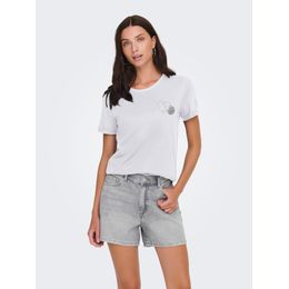 Kurzarmshirt Only "ONLKITA LIFE LUX ICON S/S PRINT TOP JRS", Damen, Gr. L, hellwei&szlig; detail:hearts at chest, Jersey, Obermaterial: 100% Baumwolle, bedruckt, regular fit, Rundhals, Shirts