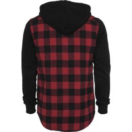 Urban Classics Herren Langarm-Poloshirt "Urban Classics Herren Hooded Checked Flanell Sweat Sleeve Shirt"blk, rot, bl, Gr. S, kariert, 100%