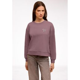 Damen Sweatshirt, lila, Gr. 46, STREET ONE STUDIO, unifarben mit Farbeinsatz, Sweatware, 60% Baumwolle, 40% Polyester, Sweatshirts, Feinstrick