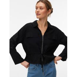 V&eacute;ro Moda Langarmbluse VERO MODA "VMKATIE LS SHIRT WVN NOOS", Damen, Gr. L, schwarz, Web, Obermaterial: 90% Viskose, 10% Polyester, unifarben, normal, V-Ausschnitt, Blusen, Materialmix