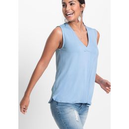 bonprix Damen Shirttophellblau, Gr. 40, Jersey, Obermaterial: 95% Viskose, 5% Elasthan, Tops, bequeme Passform, ohne &Auml;rmel, aus Viskose-Mix, feminin