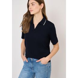 Cecil Damen Poloshirtuniversal blau, Gr. XS, unifarben mit Farbeinsatz, Piqu&eacute;, Obermaterial: 48% Baumwolle, 48% Modal, 4% Elasthan, Shirts, mit