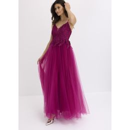 bonprix Damen Abendkleidfuchsia, festlich, Gr. 40, Web, Obermaterial: 100% Polyester. Futter: 100% Polyester. Spitze: 100% Polyester, Kleider, f&uuml;r