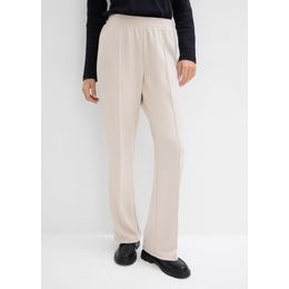 bonprix Damen Sweathose, beige, Gr. 48, Sweatware, Obermaterial: 48% Polyester, 48% Viskose, 4% Elasthan, Hosen, mit Biese, Regular Fit, mit