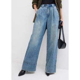 bonprix Damen Weite Jeans, blau, Gr. 52, Denim/Jeans, Obermaterial: 66% Baumwolle, 34% Lyocell (TENCEL ), Jeans, hoher Bund, lockere Passform, aus