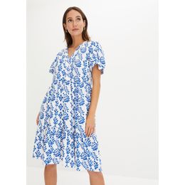 bonprix Damen Tunikakleid, blau, Gr. 42, Web, Obermaterial: 100% Viskose, Kleider, f&uuml;r Fr&uuml;hling und Sommer, aus reiner Viskose, mit Volants, Halbarm