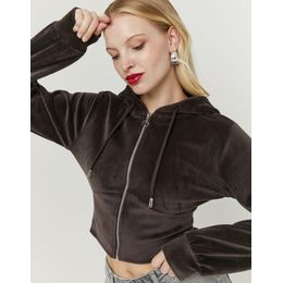 Tally Weijl Damen Kapuzensweatjacke "SSWPELOUNGIE", braun, Gr. XS, unifarben, Sweatware, Obermaterial: 94% Polyester, 6% Elasthan, Sweatjacken,
