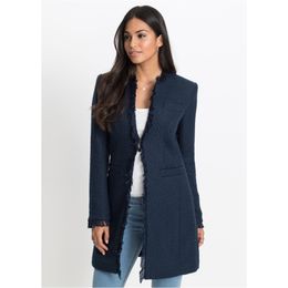 Longblazer bonprix, Damen, Gr. 42, dunkelblau, Obermaterial: 100% Polyester. Futter: 100% Polyester, regular fit, Blazer Longblazer, eleganter Boucl&eacute;-Look, Regular Fit, mit langem Arm