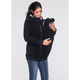 Umstandsfleecejacke bonprix, Damen, Gr. 36/38 (S), schwarz, Fleece, Obermaterial: 100% Polyester. Besatz: 95% Polyester, 5% Elasthan. Kapuzenfutter: 100% Baumwolle, unifarben, loose fit Po-bedeckend, Rippb&uuml;ndchen, Jacken, mit herausnehmbarem Baby-Trageeinsatz, mit seitlichen Rei&szlig;verschl&uuml;ssen