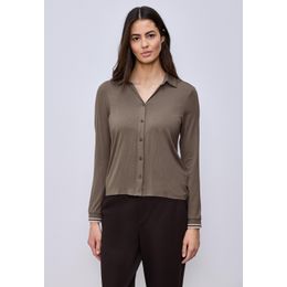 Langarmshirt Street One, Damen, Gr. 38, silk braun, Stoff, 95% Viskose, 5% Elasthan, unifarben, comfort fit normal, V-Ausschnitt, Rippb&uuml;ndchen, Shirts Langarmshirt, mit College-Style Details