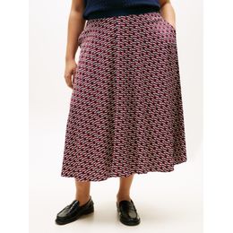 Damen A-Linien-Rock "CRV VIS TWILL A-LINE MIDI SKIRT", bunt, Gr. 48, Tommy Hilfiger Curve, gemustert, Web, Obermaterial: 100% Viskose, R&ouml;cke, in