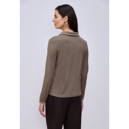 Street One Damen Langarmshirtsilk braun, Gr. 46, unifarben, Stoff, 95% Viskose, 5% Elasthan, Shirts, mit College-Style Details