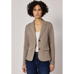 Kurzblazer Street One, Damen, Gr. 44, light terra mocha, Web, 73% Baumwolle, 24% Polyester, 3% Elasthan, Strukturmuster, regular fit normal, V-Ausschnitt, normaler Saum, Blazer Kurzblazer, mit Struktur-Muster