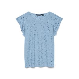 V&eacute;ro Moda VERO MODA Damen Rundhalsshirt "VMTASSA SL FRILL TOP NOOS"cashmere blau, Gr. S, unifarben, Jersey, Obermaterial: 95% Polyester, 5% Elasthan, Shirts,