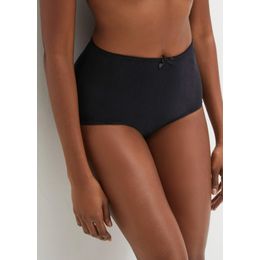 High-Waist-Slip bonprix, Damen, Gr. 40/42 (M), 4 Stk., schwarz, Jersey, Obermaterial: 98% Baumwolle, 2% Elasthan, gemustert, unifarben, figurbetont, Unterhosen, Highwaist Schnitt, aus Ajourmuster aus Baumwolle, mit Elasthan-Anteil