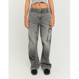 Tally Weijl Damen Cargojeans "SPADEGINNA", grau, Gr. 40, Abriebeffekte, Denim/Jeans, Obermaterial: 100% Baumwolle, Jeans, Baumwolle, baggy
