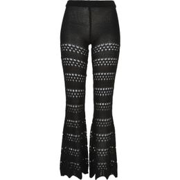 Urban Classics Damen Leggings "Urban Classics Damen Ladies Flared Crochet Knit Leggings", schwarz-wei&szlig;, Gr. XXL, unifarben, 100% Polyacryl, Hosen