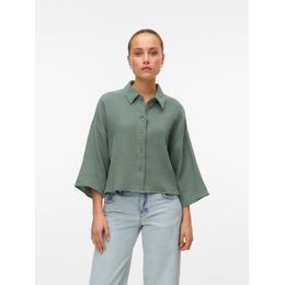 V&eacute;ro Moda VERO MODA Damen Hemdbluse "VMNATALI CROP SHIRT WVN NOOS"laurel wreath, Gr. M, unifarben, Web, Obermaterial: 100% Baumwolle, Blusen, Baumwolle, loose