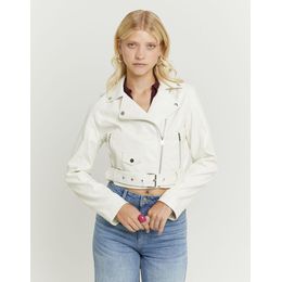 Tally Weijl Damen Lederimitatjacke "SJAPUSILOTB", wei&szlig;, Gr. M, unifarben, Web, Obermaterial: 100% Polyester, Jacken, aus Lederimitat im Bikerstil