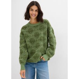 bonprix Damen Strickpulloverfarngr&uuml;n, piniengr&uuml;n bedruckt, Gr. 44, Jacquardmuster, gemustert, unifarben, Strick, Obermaterial: 100% Polyacryl,