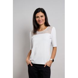 Seidel Moden Damen Rundhalsshirt, wei&szlig;, Gr. 36, unifarben, Jersey, Obermaterial: 94% Viskose, 6% Elasthan, Shirts, mit transparenten Lochmuster vorne