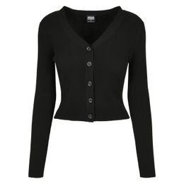 Urban Classics Damen Cardigan "Urban Classics Damen Ladies Short Rib Knit Cardigan", schwarz, Gr. L, unifarben, 35% Polyacryl, 35% Viskose, 30%