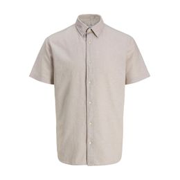 Jack & Jones PlusSize Herren Kurzarmhemd "JJEBREEZE LINEN BLEND SHIRT S/S SN PLS"string, Gr. XXXL, JACK & JONES PLUSSIZE, unifarben, Web, Obermaterial: 70% Baumwolle, 30%