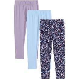 bonprix M&auml;dchen Leggingsrauchviolett, hellblau, dunkelblau bedruckt, Gr. 104, Jersey, Obermaterial: 95% Baumwolle, 5% Elasthan, Hosen, aus Baumwolle