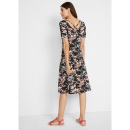 bonprix Damen Jerseykleidschwarz floral bedruckt, Gr. 36, Jersey, Obermaterial: 95% Viskose, 5% Elasthan, Kleider, f&uuml;r warme Tage, aus Viskose mit