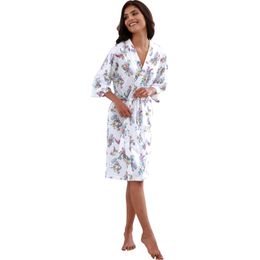 Damen Morgenmantel in Kimono-Form wei&szlig;-bedruckt, Gr&ouml;&szlig;e 36/38